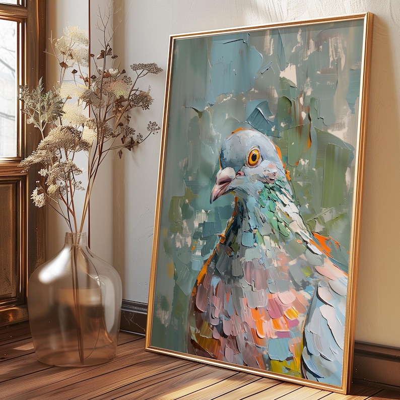 Pigeon Print, Birds Oil Painting, Pigeon Wall Decor, Bird Digital Wall ...