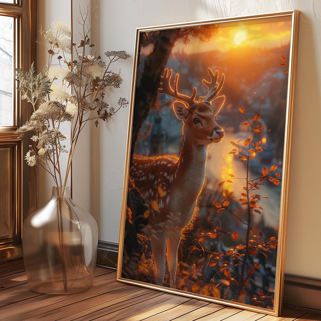Deer Printable Poster, Jungle Themed Wall Art, Digital Animal Painting ...