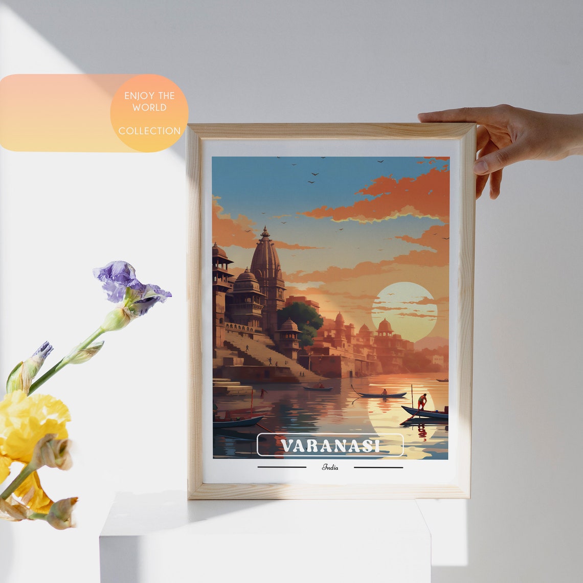 Varanasi India Travel Poster: Colorful Cityscape Wall Art (digital ...