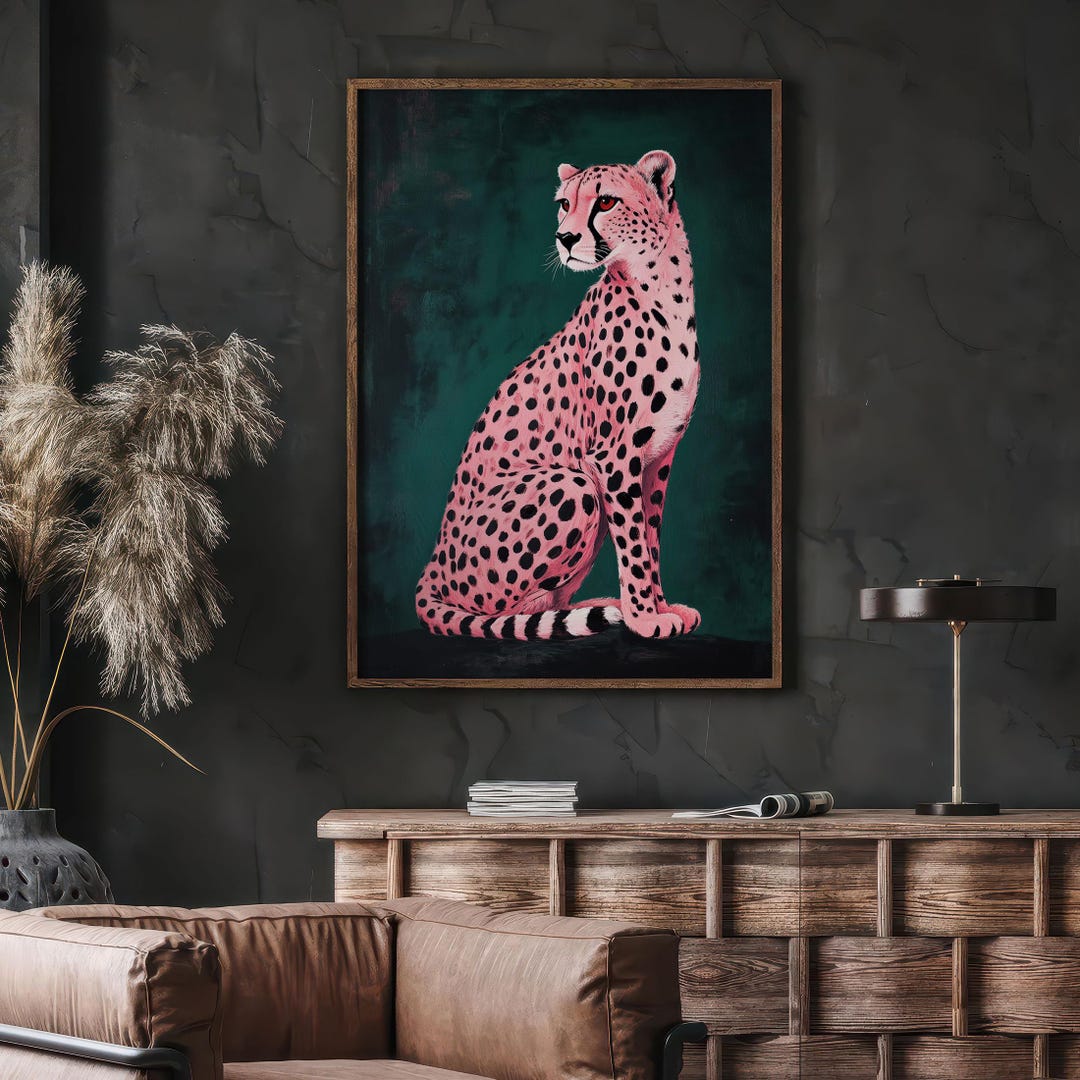 Pink Cheetah Art Print: Retro Emerald Green Preppy Decor (digital ...