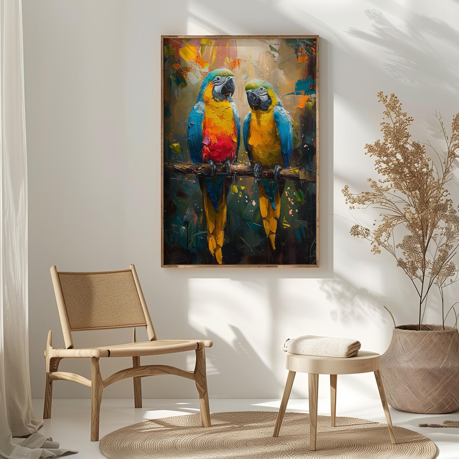 Parrots Print, Parrots Oil Painting, Parrots Modern Wall Decor ...