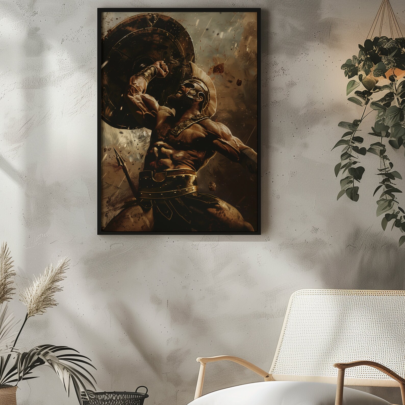 Gladiator and Shield Poster, Digital Greek Commander, Roman Warrior ...