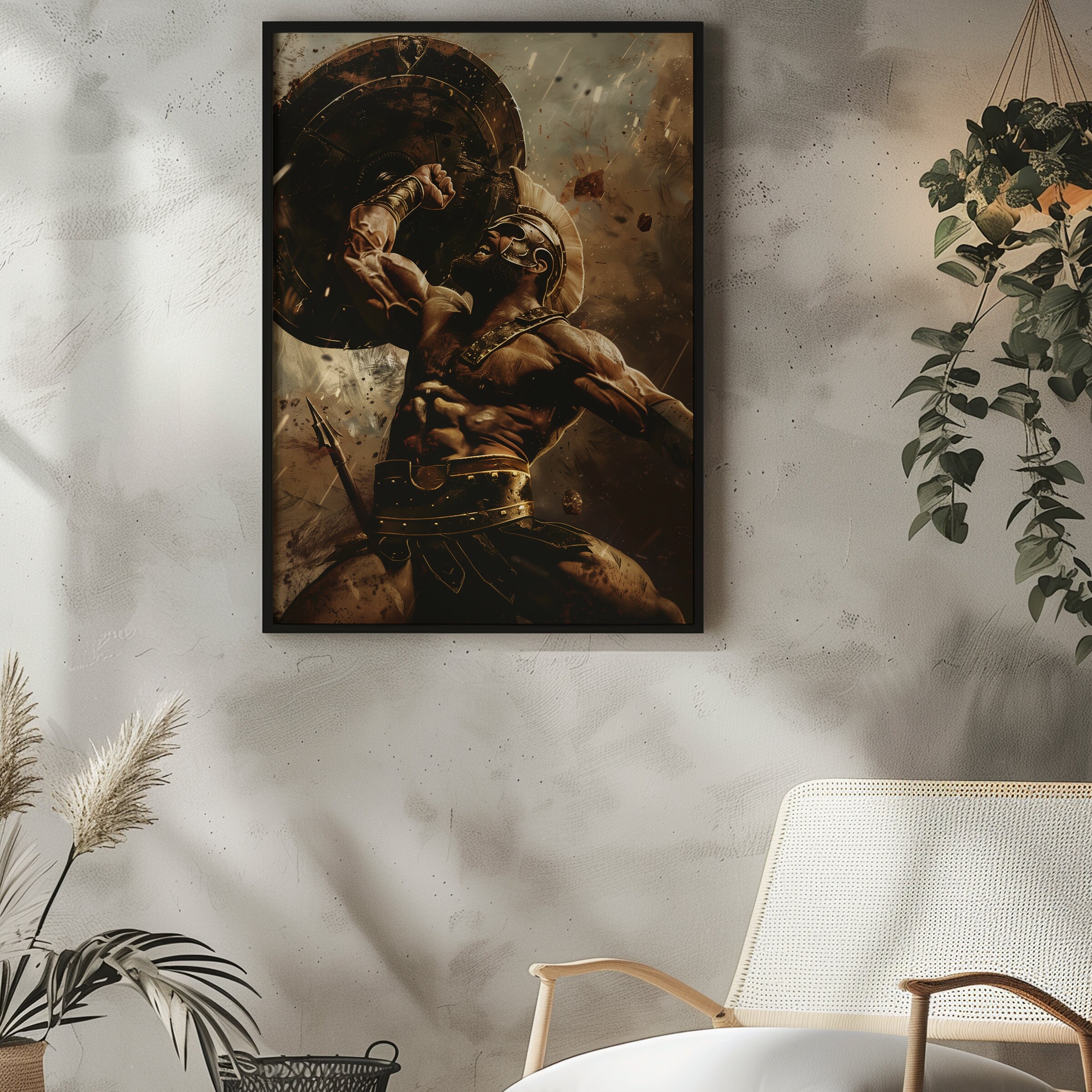 Gladiator and Shield Poster, Digital Greek Commander, Roman Warrior ...