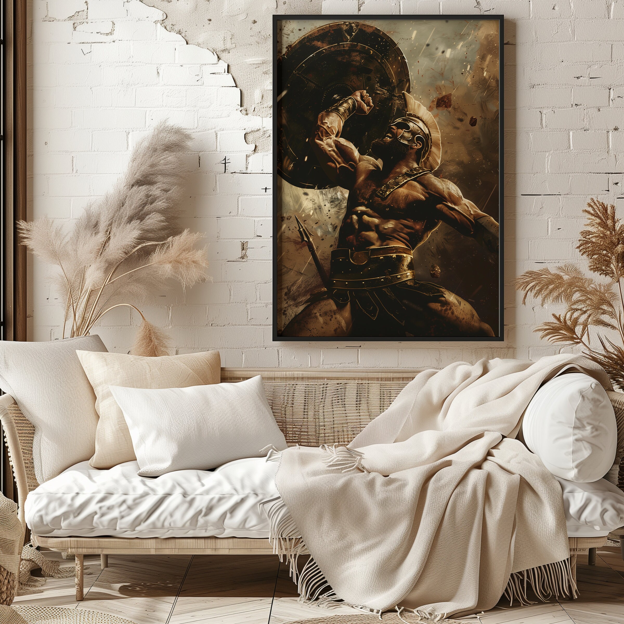 Gladiator and Shield Poster, Digital Greek Commander, Roman Warrior ...