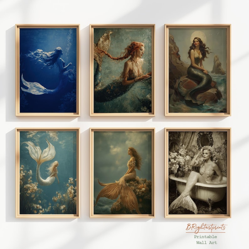 Mermaid Wall Art Prints, Vintage Ocean Fantasy (digital Download) - Etsy