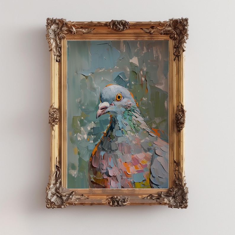 Pigeon Print, Birds Oil Painting, Pigeon Wall Decor, Bird Digital Wall ...