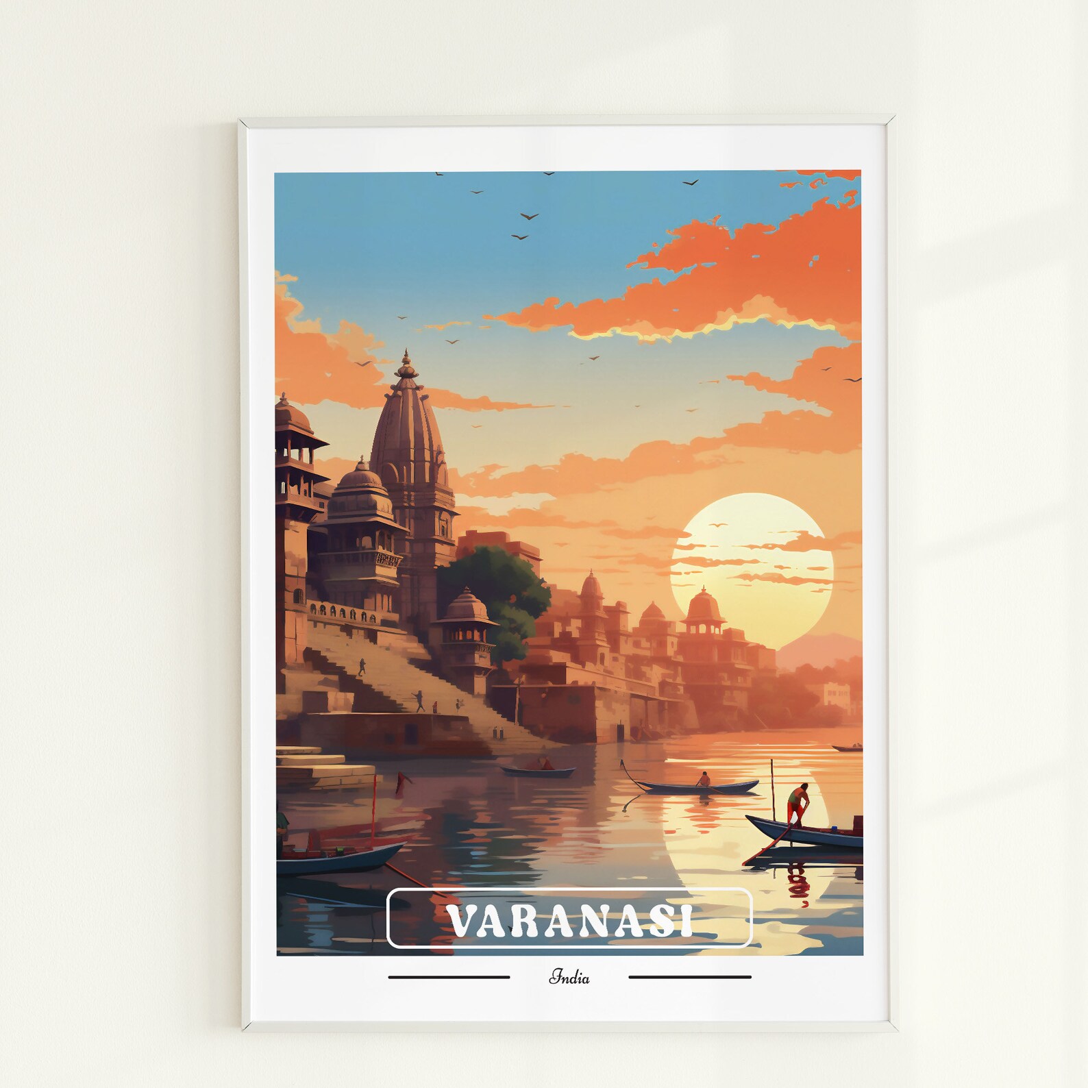 Varanasi India Travel Poster: Colorful Cityscape Wall Art (digital ...