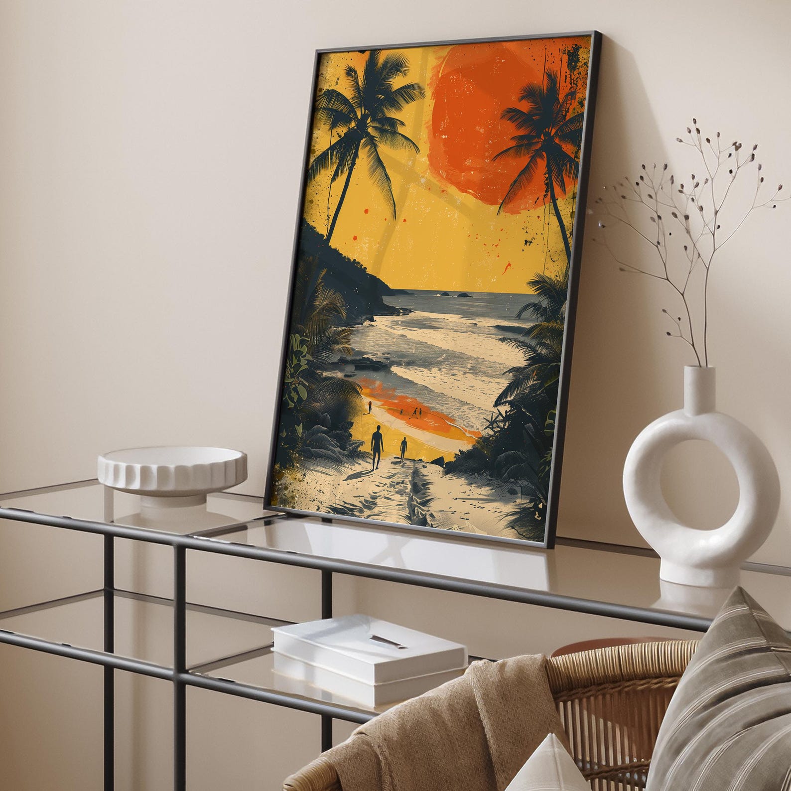 Retro Sunset Beach Print: Serene Coastal Landscape Digital Download - Etsy