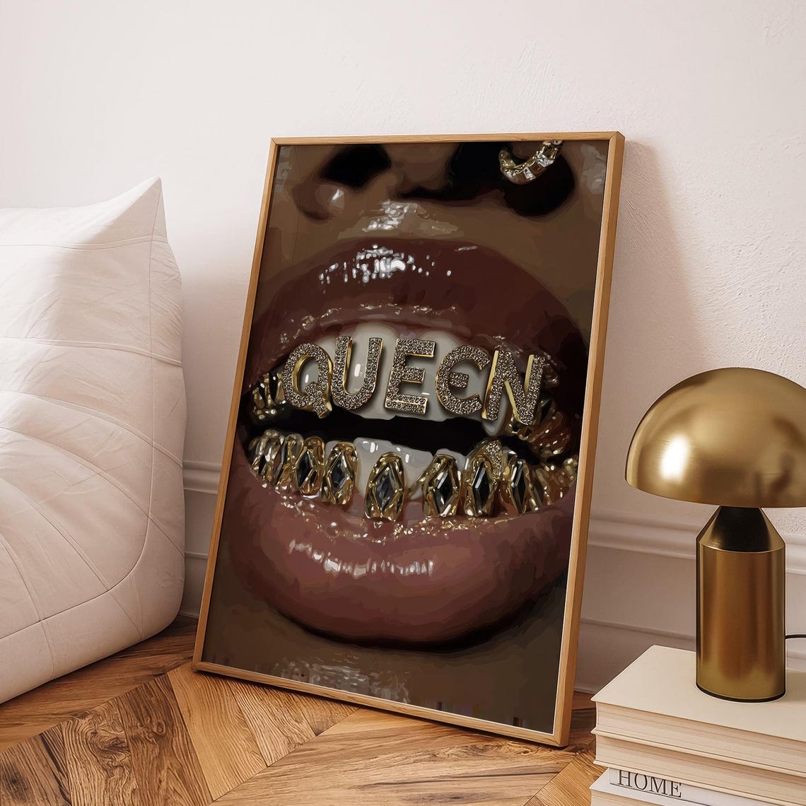 Queen Grillz Lips Art: Black Woman Diamond Gold Teeth Poster (Digital ...