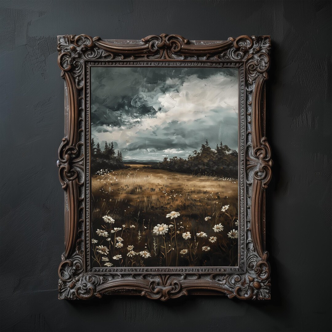 Gothic Cottagecore Landscape Painting, Moody Wildflower Wall Art ...