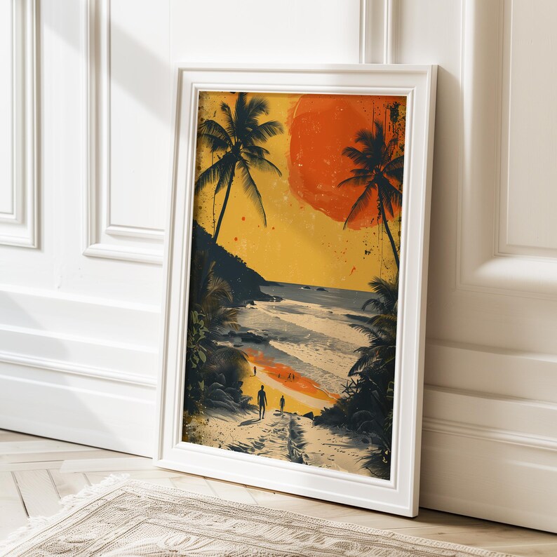 Retro Sunset Beach Print: Serene Coastal Landscape Digital Download - Etsy