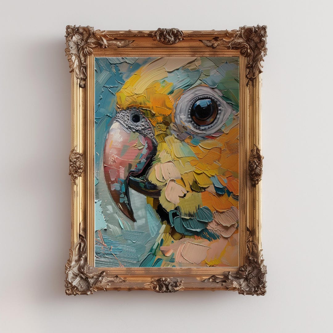Golden Conure Oil Painting Style Print: Tropical Bird Wall Art (digital ...