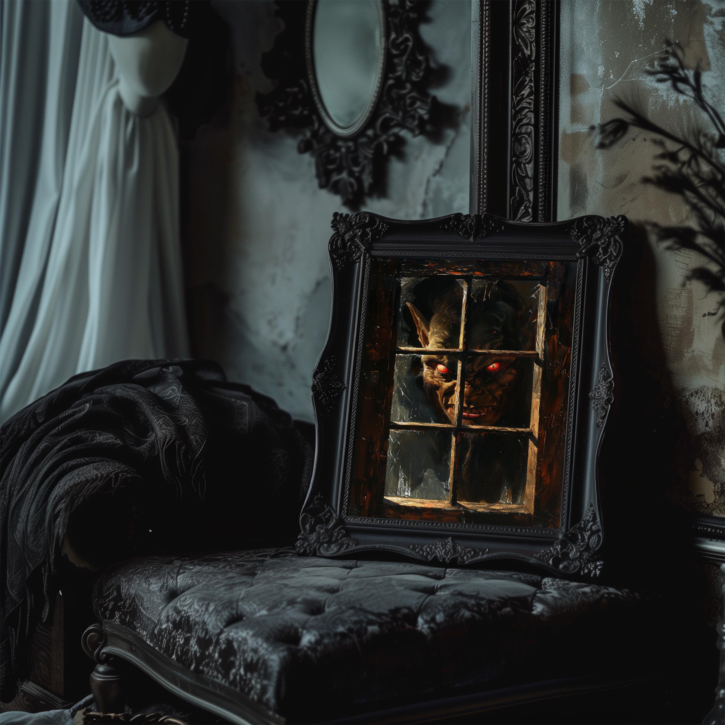 Monster in the Window, Beast Peeking From Window, Goth Wall Decor ...