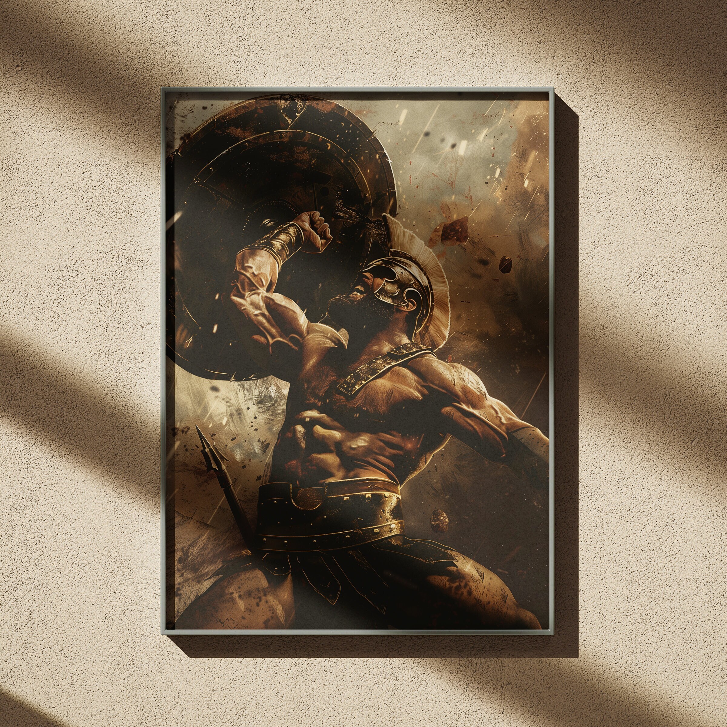 Gladiator and Shield Poster, Digital Greek Commander, Roman Warrior ...