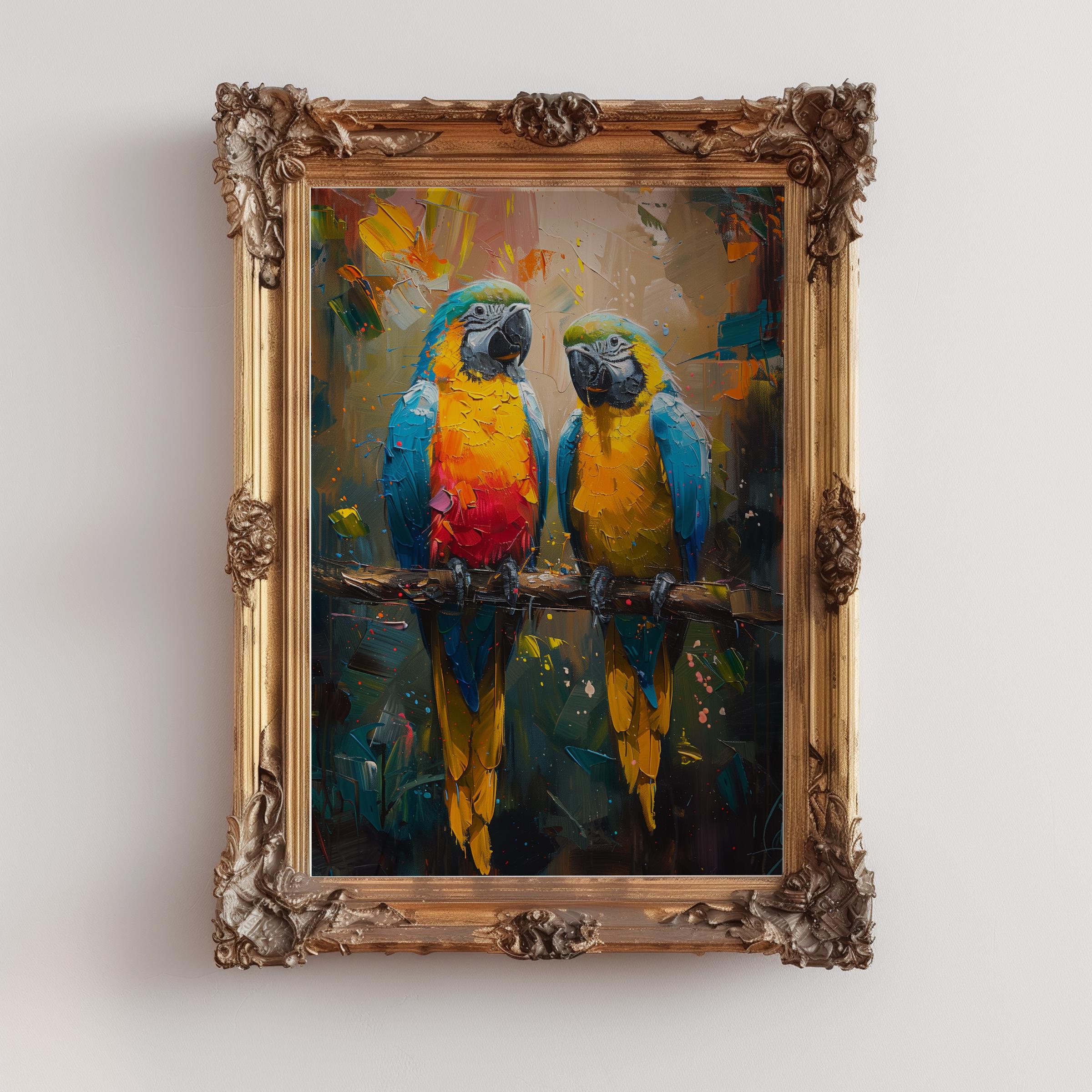 Parrots Print, Parrots Oil Painting, Parrots Modern Wall Decor ...