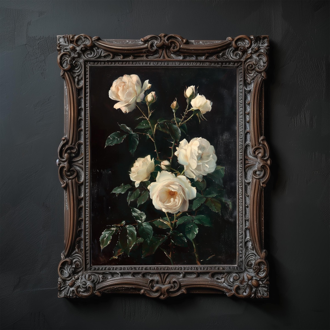 Gothic White Rose Print: Dark Cottagecore Floral Wall Art (digital ...
