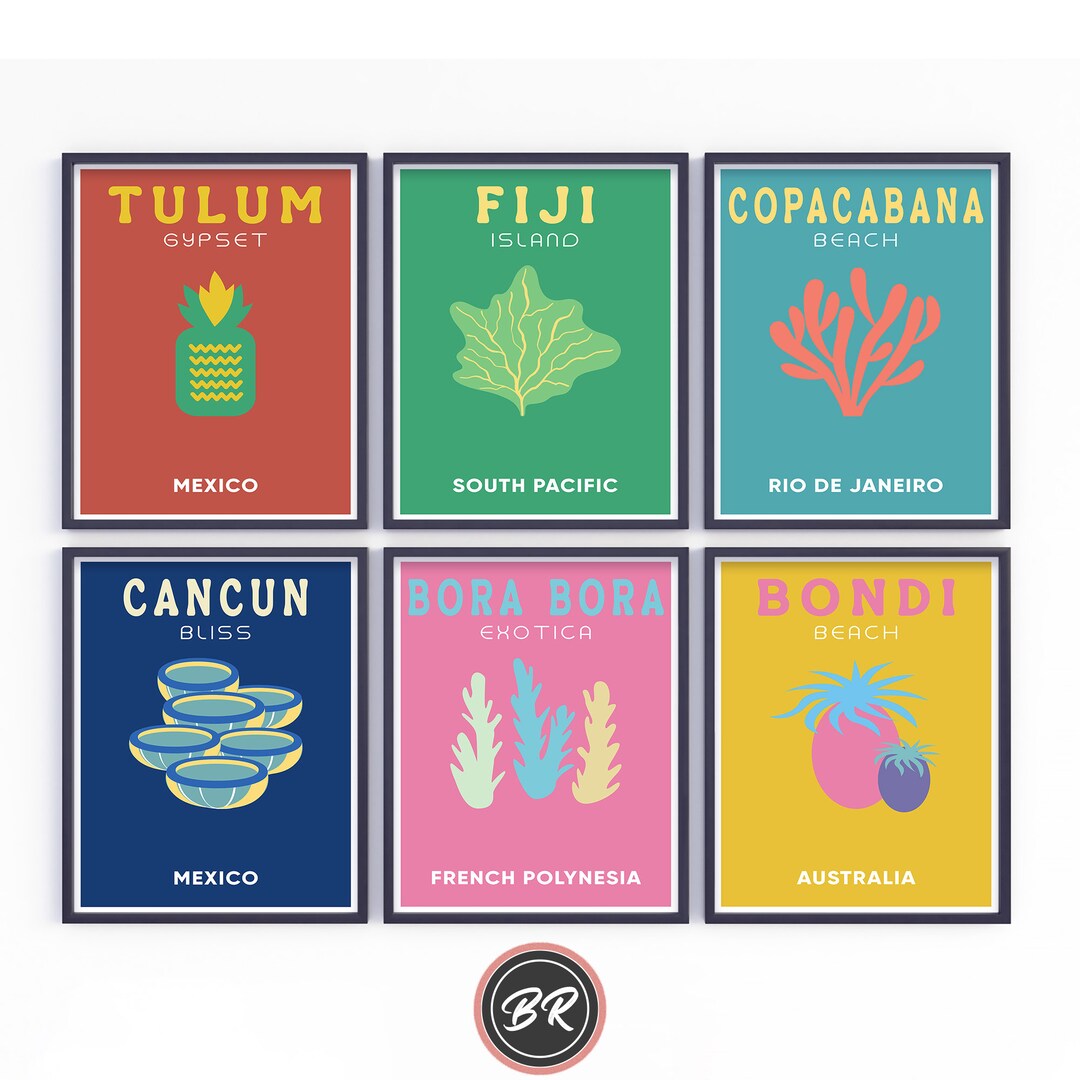 Travel Poster Set Preppy Room Decor Travel Artwork Set Beach House Wall Art Trendy Travel