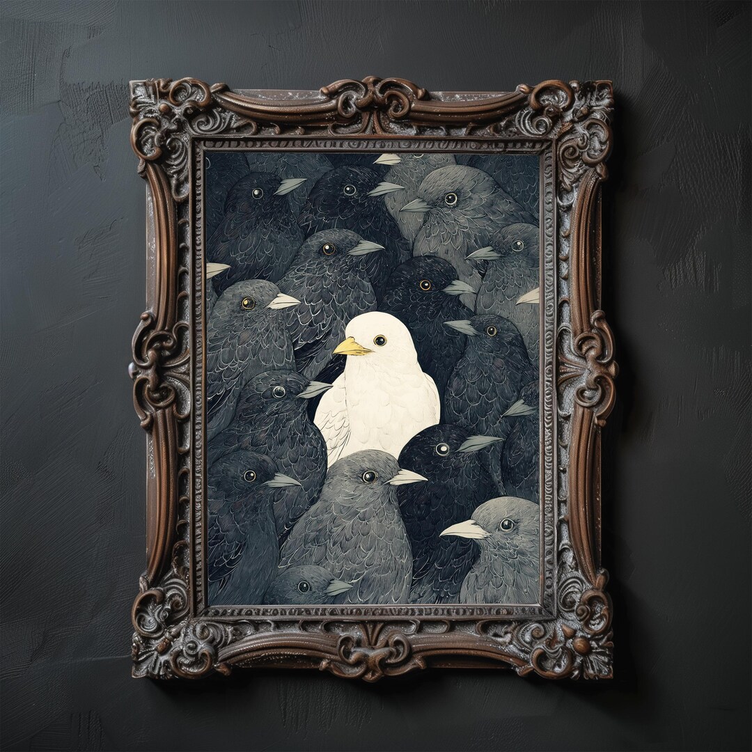 White Pigeon Among Black Birds Printable Wall Art, Vintage Gothic ...