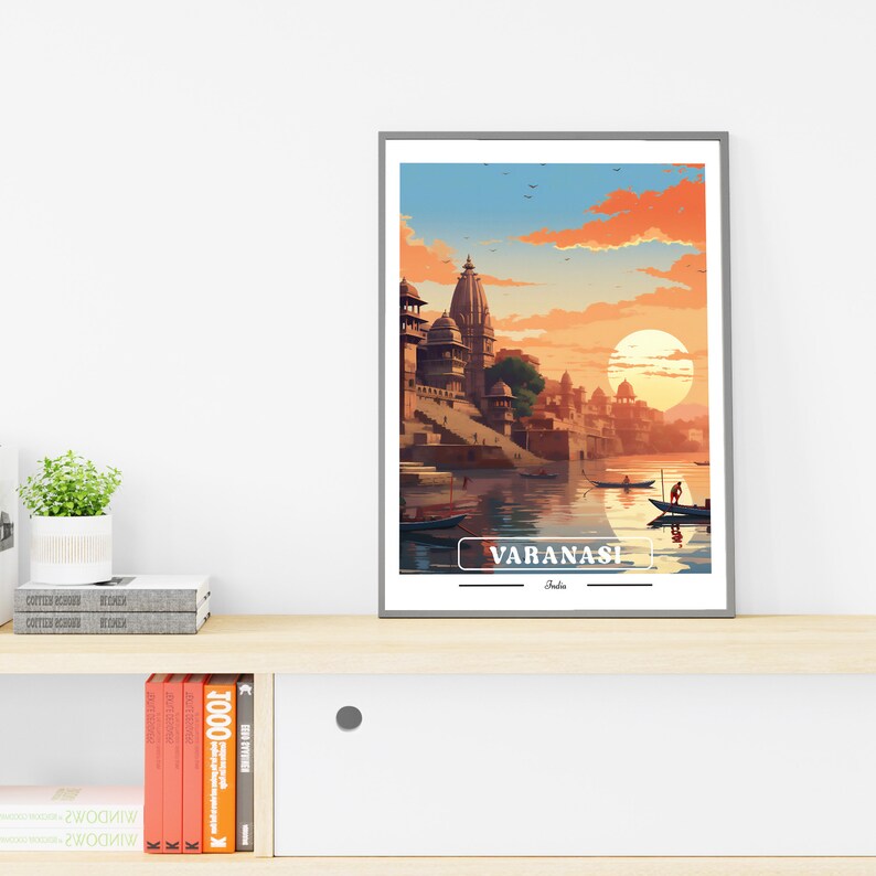 Varanasi India Travel Poster: Colorful Cityscape Wall Art (digital ...