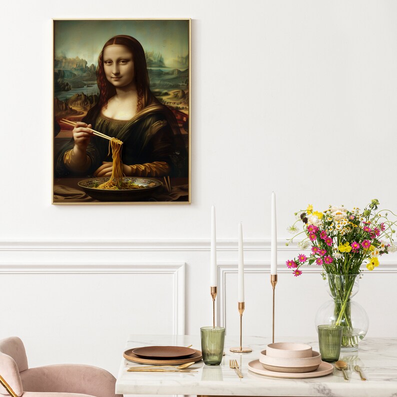 Funny Mona Lisa Spaghetti Art Print: Cafe Dinner Wall Decor (digital ...
