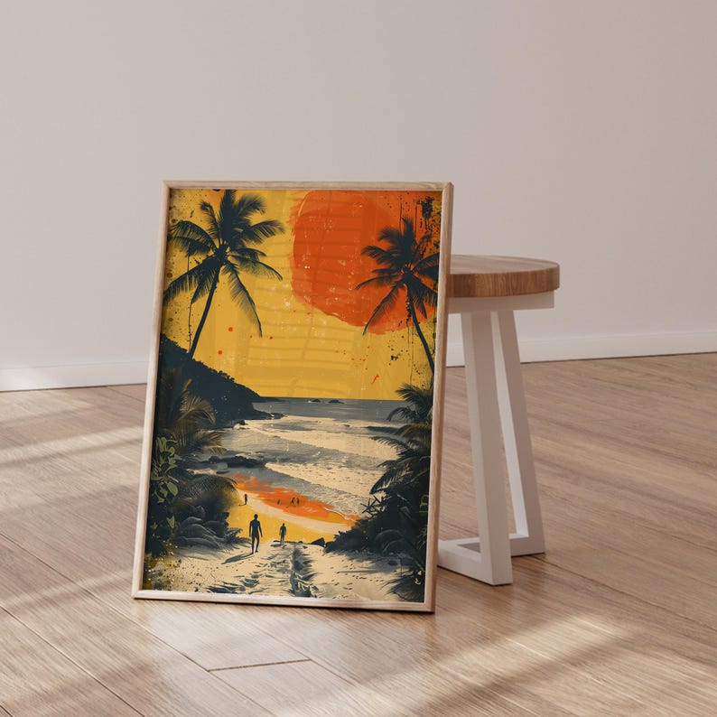 Retro Sunset Beach Print: Serene Coastal Landscape Digital Download - Etsy