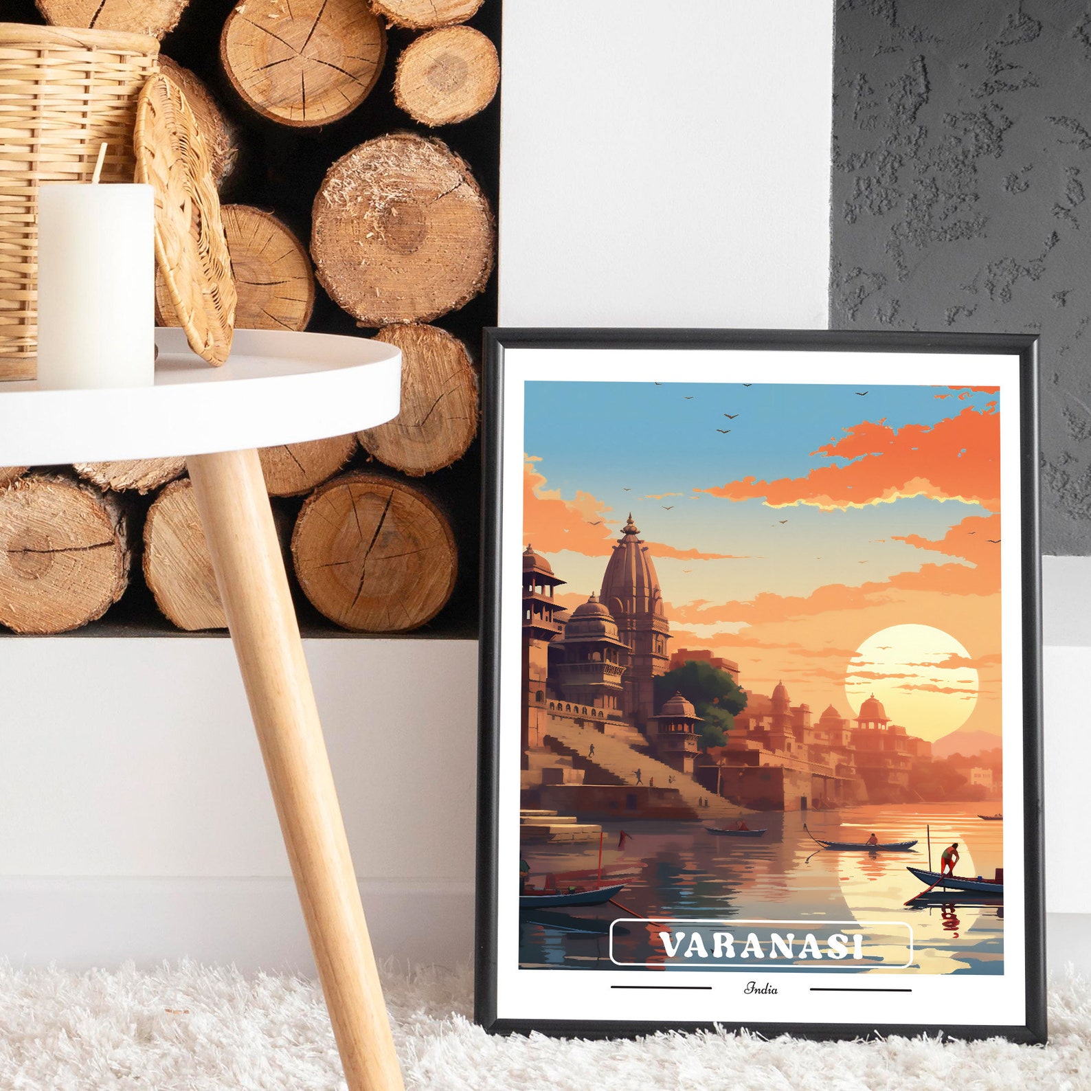 Varanasi India Travel Poster: Colorful Cityscape Wall Art (digital ...