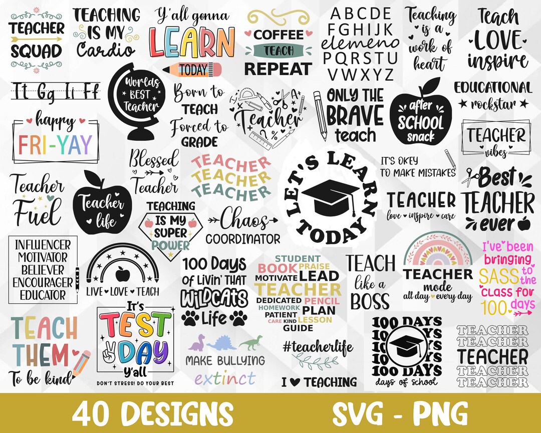 Teacher SVG Bundle, Teacher Quote Svg, School Svg, Teacher Life Svg ...