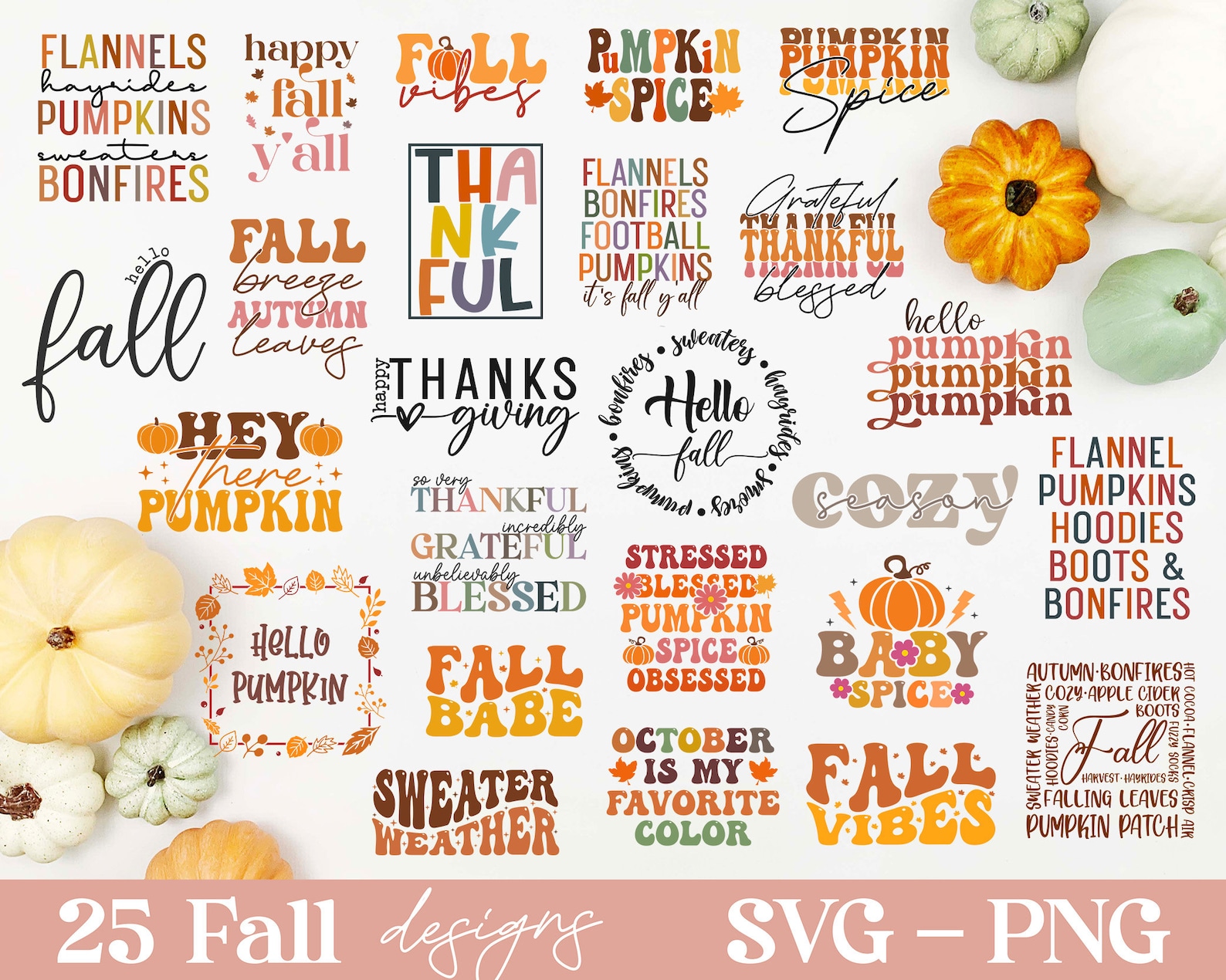 Fall SVG Bundle, Retro Fall Bundle Svg, Groovy Autumn Svg, Pumpkin Svg ...
