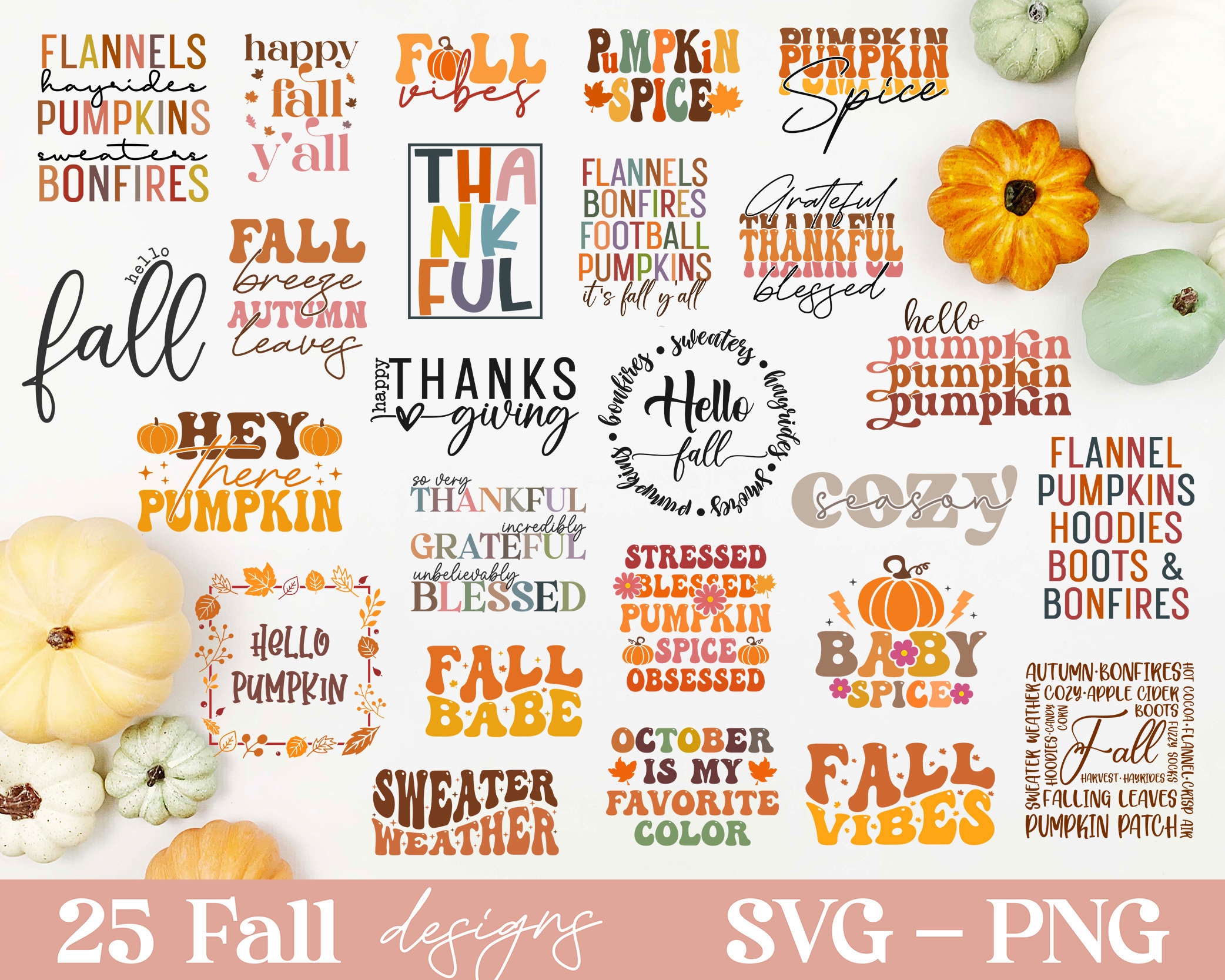 Fall SVG Bundle, Retro Fall Bundle Svg, Groovy Autumn Svg, Pumpkin Svg ...