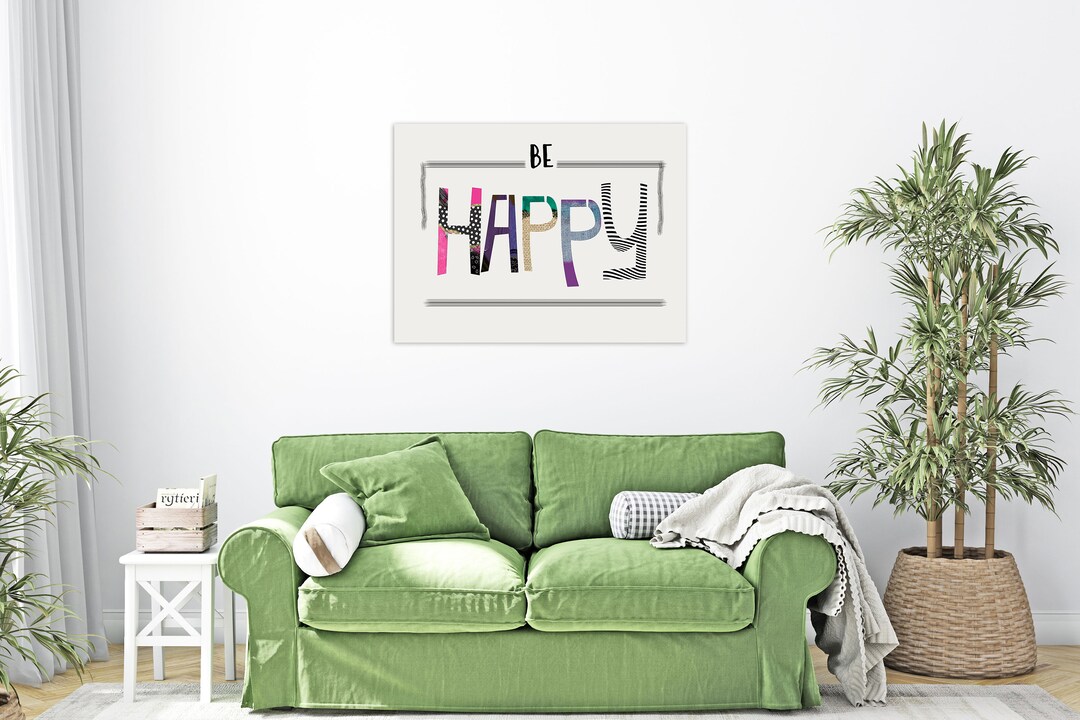 Be Happy Text Image With Fabric Patterned Letters Colorful Design on ...