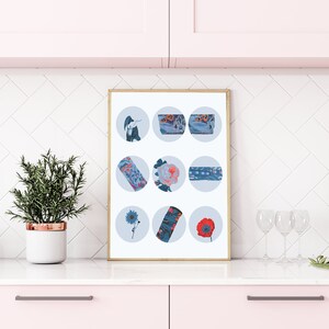 Flower in Circles Digital Wall Poster Living Room Flower Market Wall ...