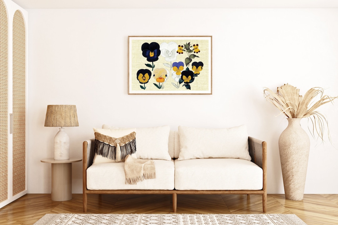 Flowers Dark on Jute Texture Boho Wall Poster Vintage Wall Poster ...