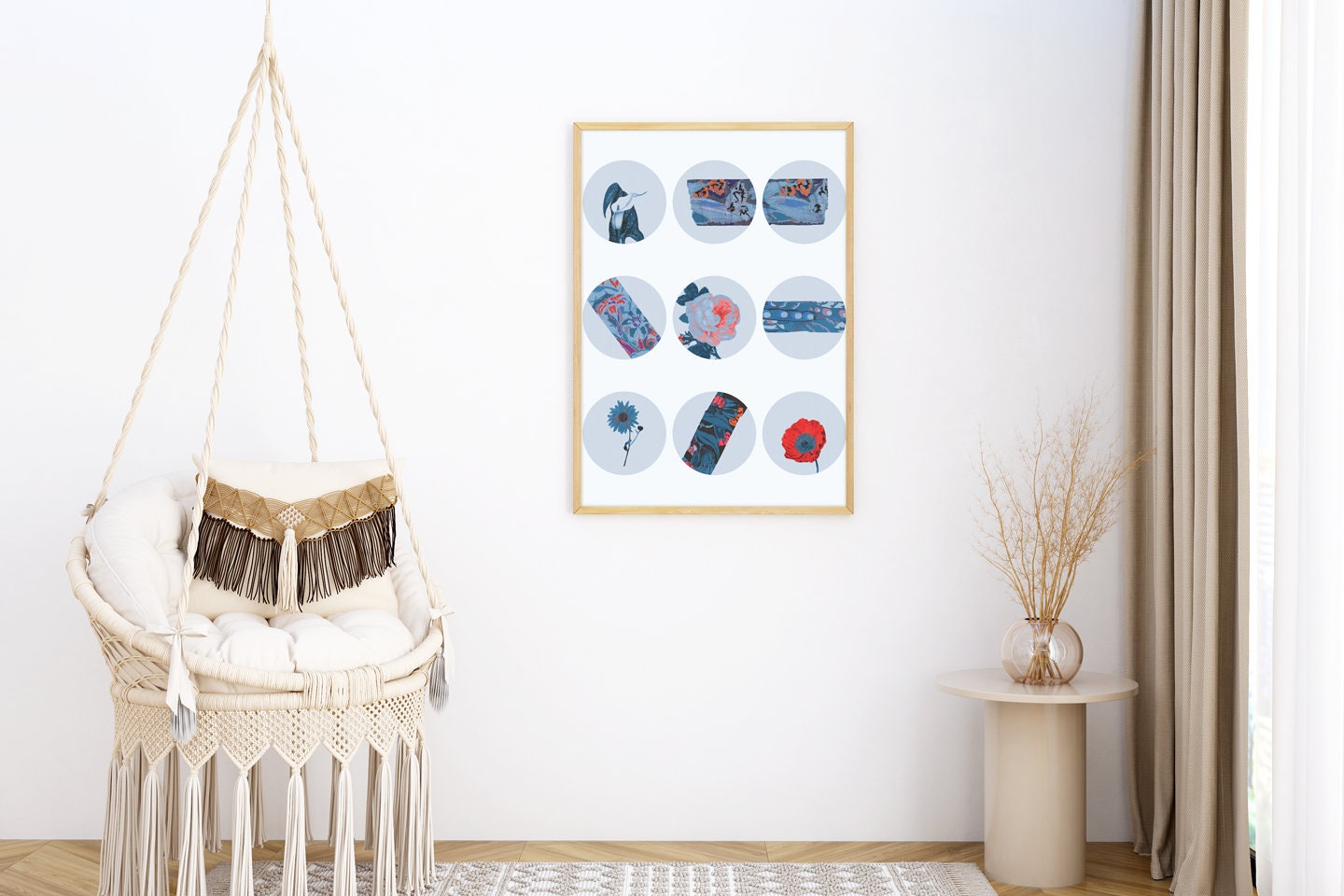 Flower in Circles Digital Wall Poster Living Room Flower Market Wall ...