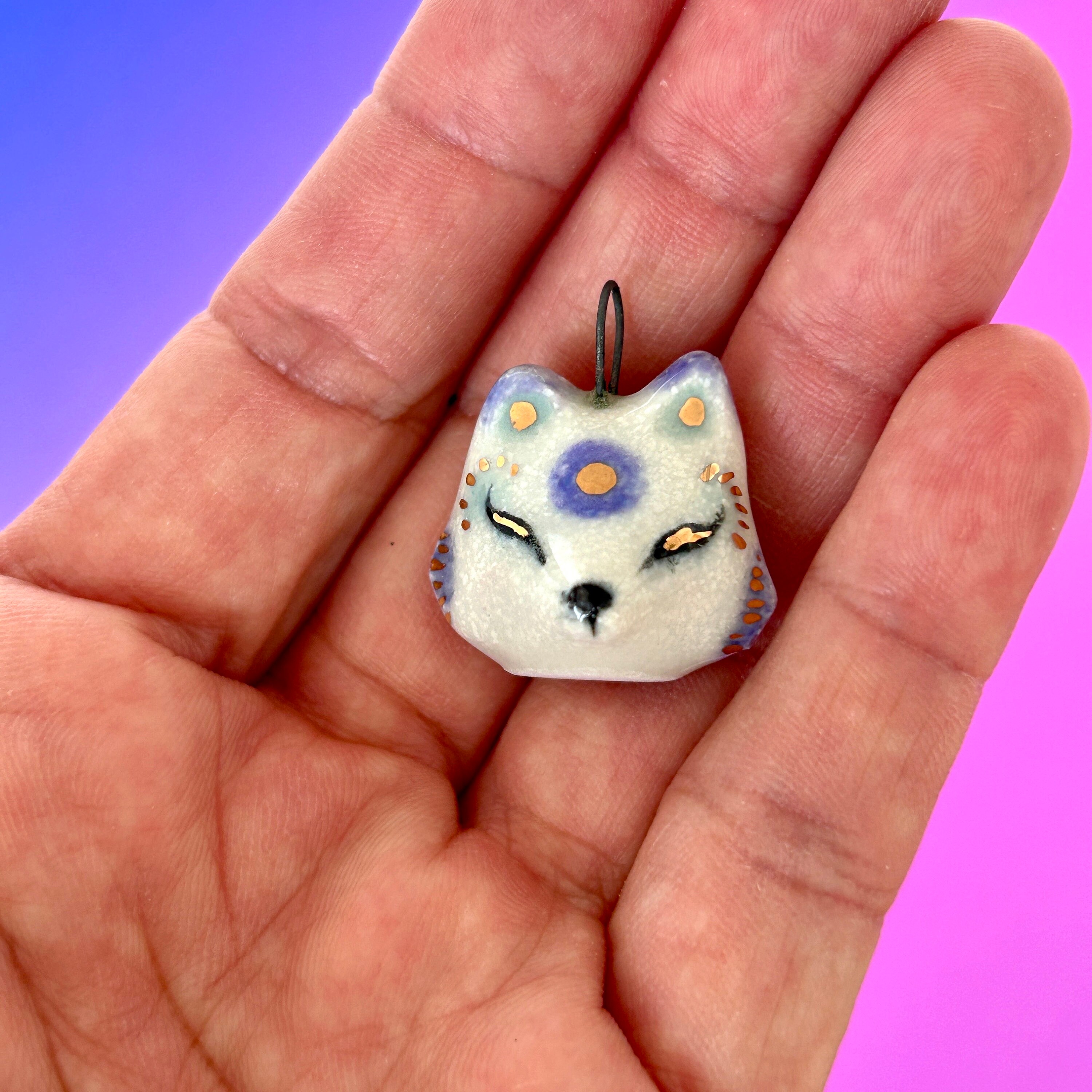 KITSUNE Fox Pendant / Miniature Porcelain Ceramic Jewelery / Japanese ...