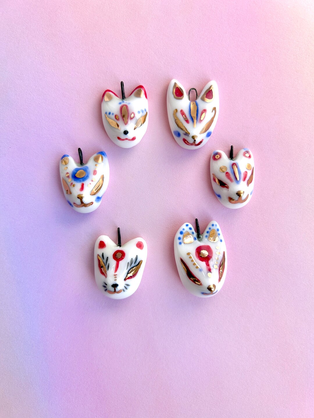 KITSUNE FOX PENDANT // Choose One // Ceramic Shinto Art Mask/ Japanese ...