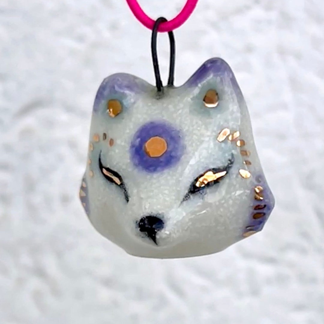 KITSUNE Fox Pendant / Miniature Porcelain Ceramic Jewelery / Japanese ...