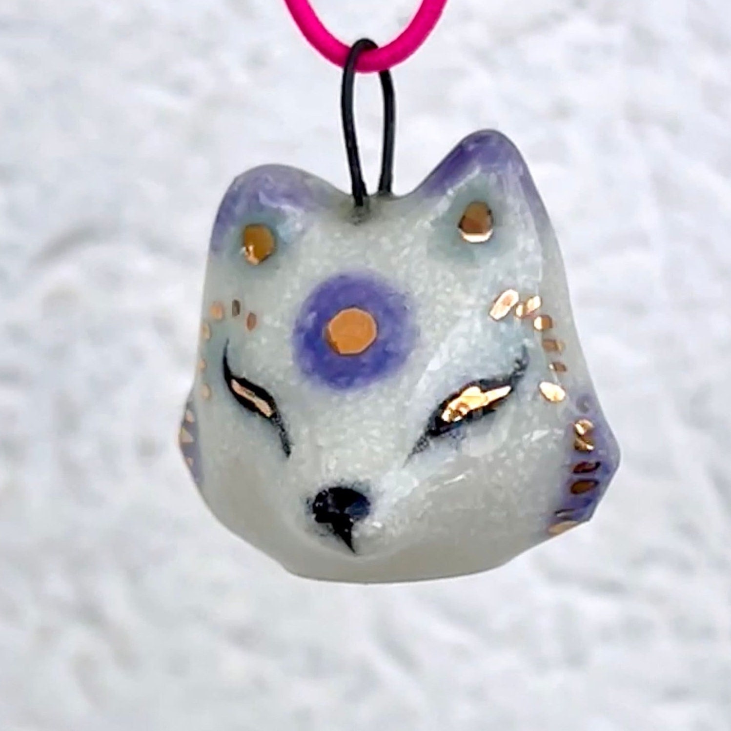 KITSUNE Fox Pendant / Miniature Porcelain Ceramic Jewelery / Japanese ...