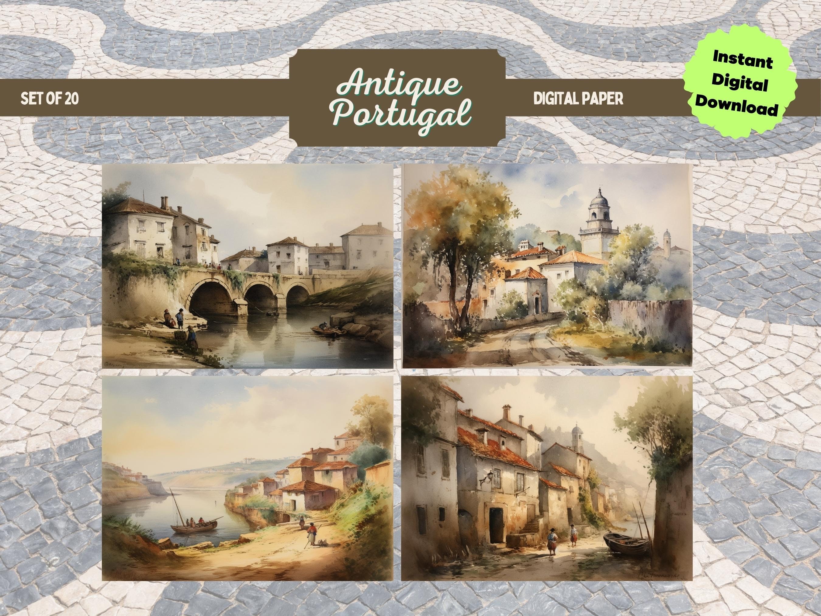 Ancient Portugal Digital Paper Set of 20 Watercolors - Etsy