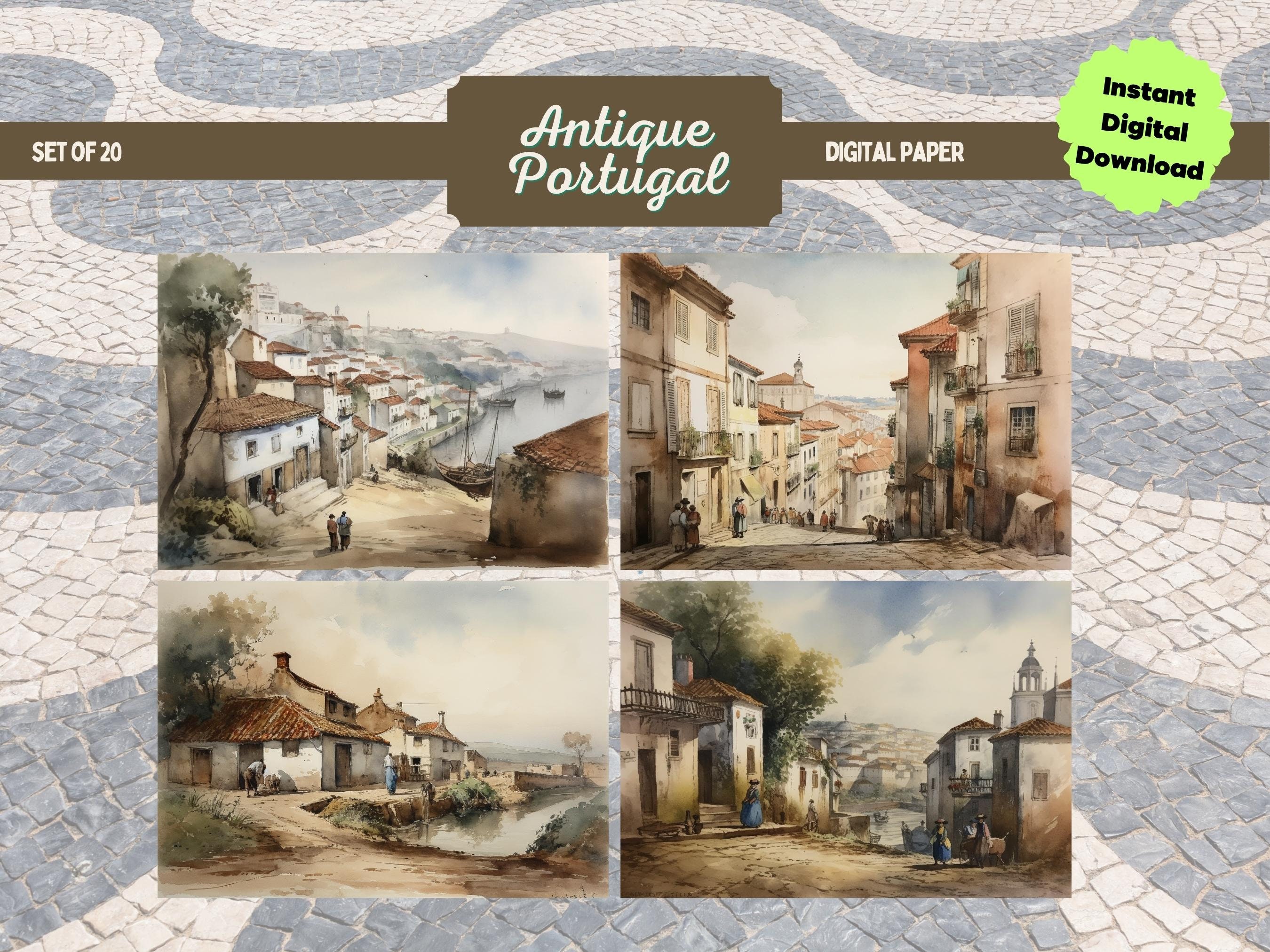 Ancient Portugal Digital Paper Set of 20 Watercolors - Etsy