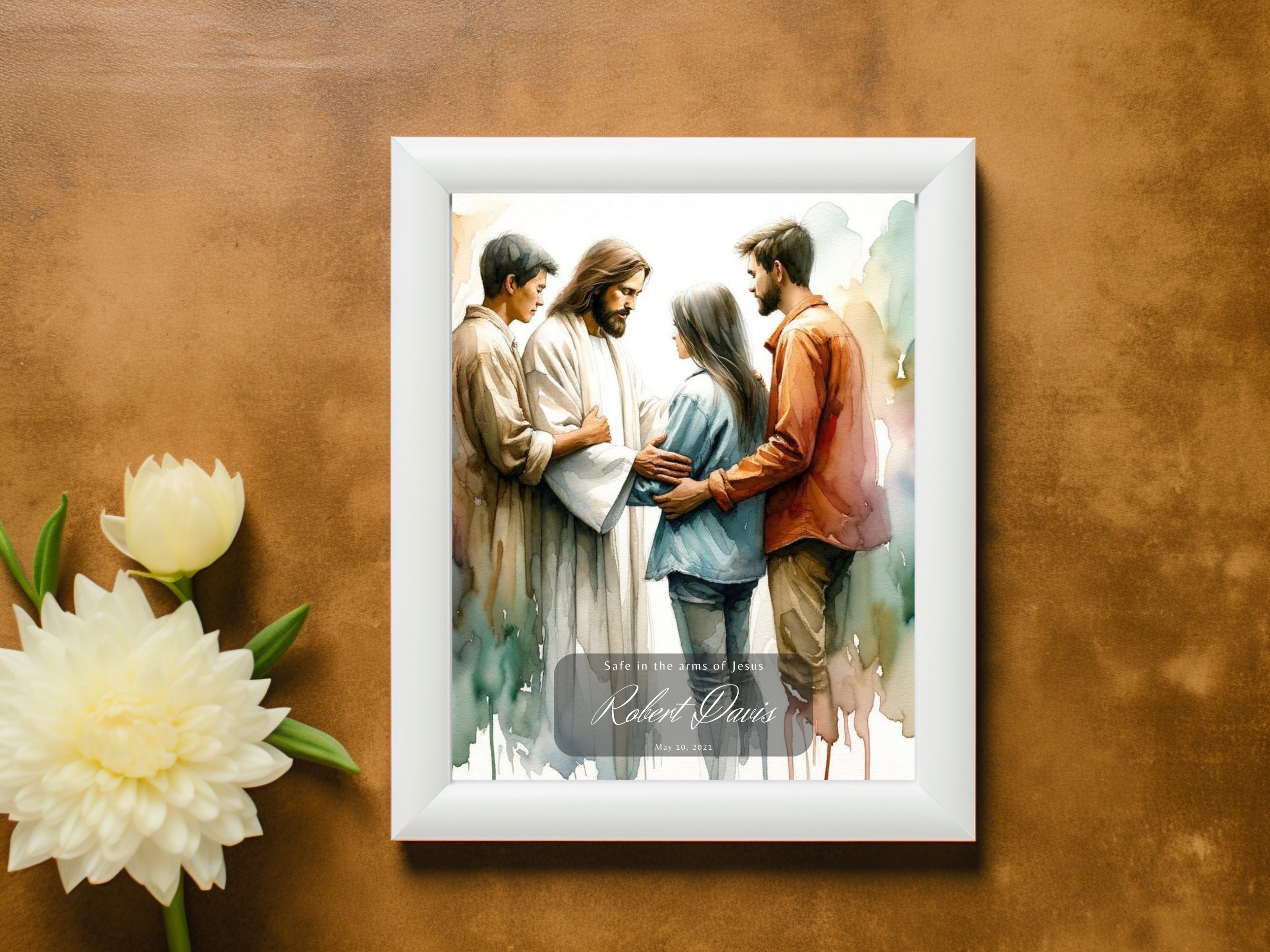 Personalized Memorial Jesus With Young Man, Custom Printable Gift ...