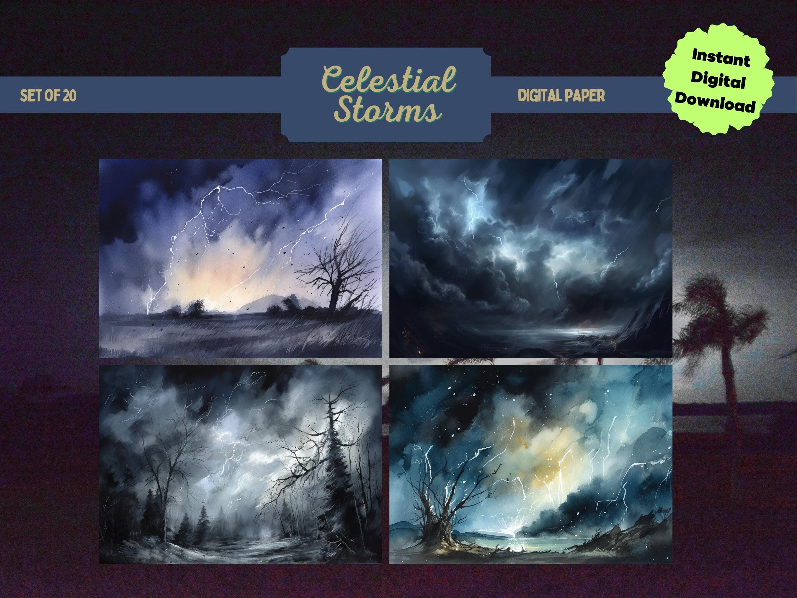 Stormy Sky Watercolor Digital Papers - Celestial Storms Set of 20 for ...