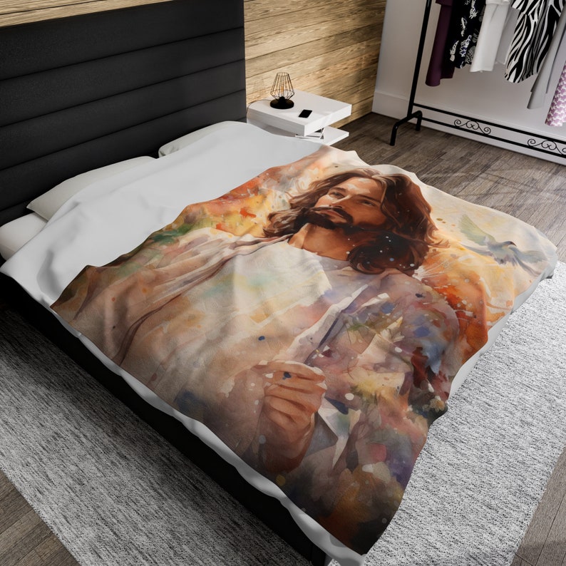 Jesus Portrait Blanket, Jesus Christ Gift, Jesus Painting Velveteen ...