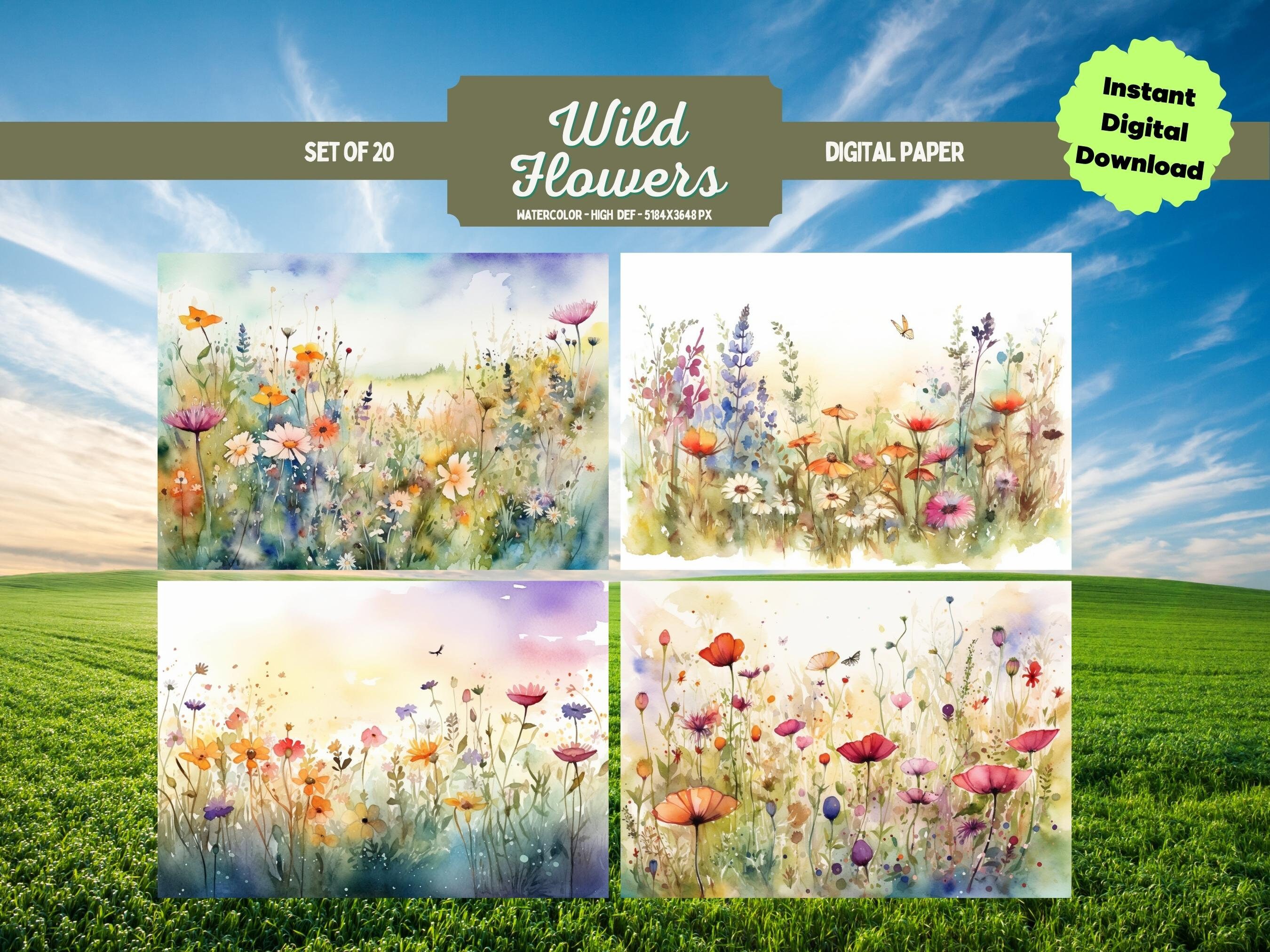 Wildflower Wonders: 20-piece Watercolor Digital Paper Set. Unleash ...
