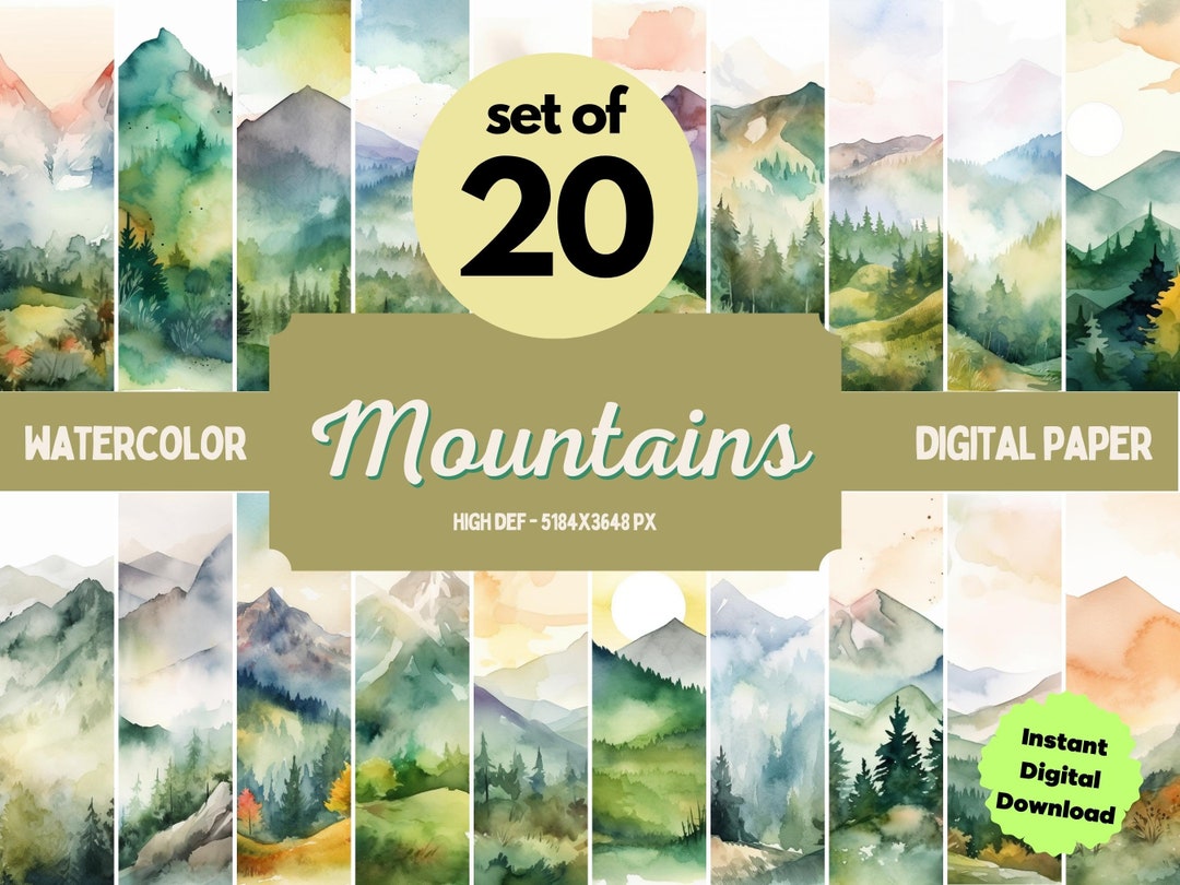 Mountain Majesty 20 Digital Paper Set. Forest Fields & Alpine Peaks in ...