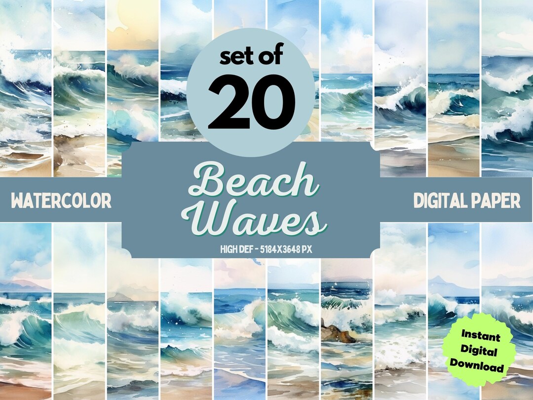 Summer Digital Paper, Beach, Sand, Waves, Field, Background, Watercolor ...