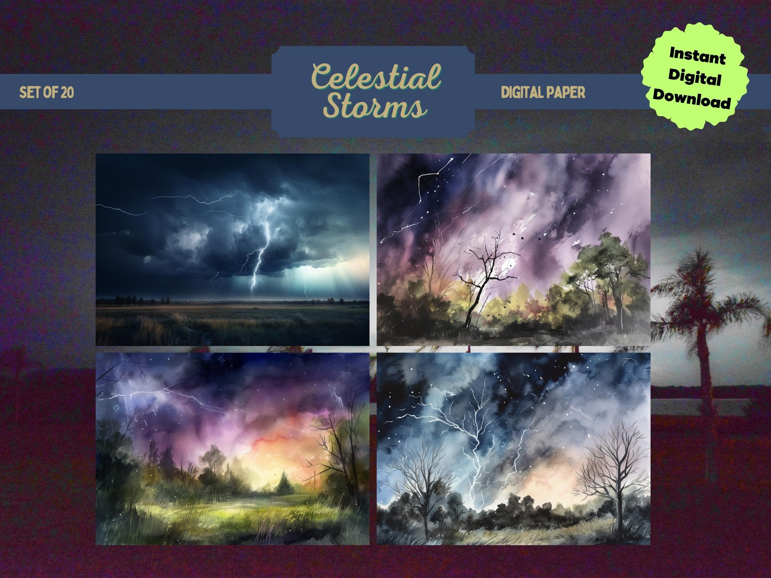Stormy Sky Watercolor Digital Papers - Celestial Storms Set of 20 for ...