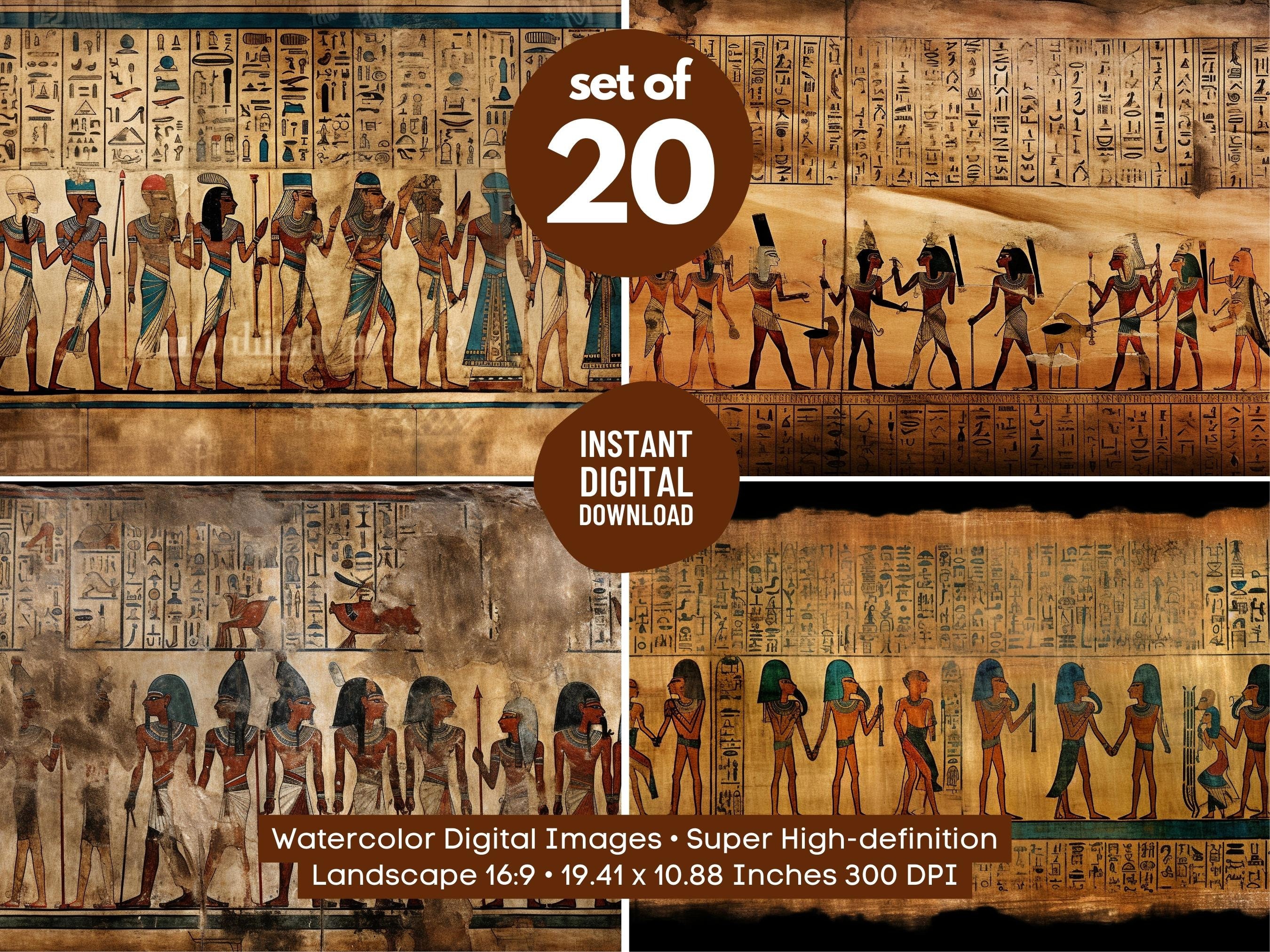 Ancient Egypt Wall Art, 20 Papyrus Digital Paper Set Bundle ...