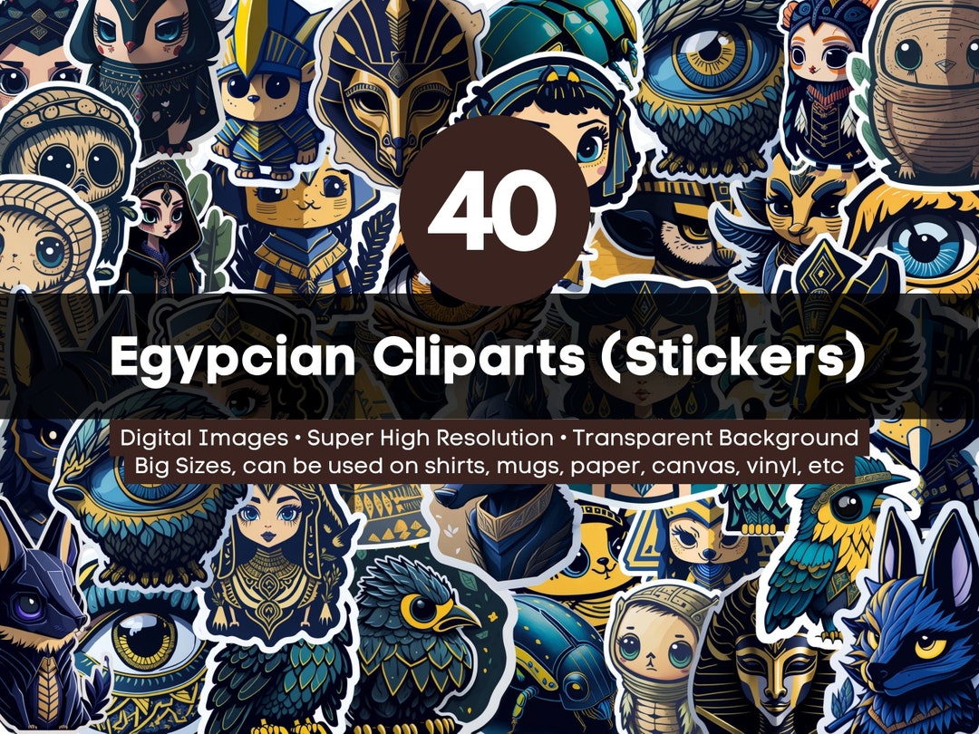Egyptian Clipart Sticker Collection: 40 Unique PNG Images, Transparent ...