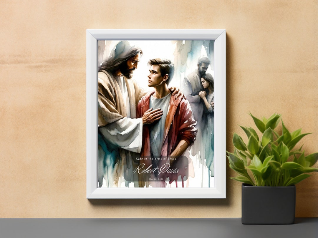 Personalized Memorial Jesus With Young Man, Custom Printable Gift ...