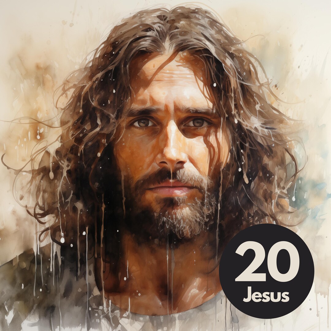 Jesus Portrait Painting Bundle Watercolor Art, Set of 20, Wall Art ...